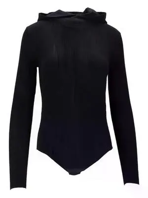 P.a.r.o.s.h Ribbed Knit Hooded Bodysuit - Black