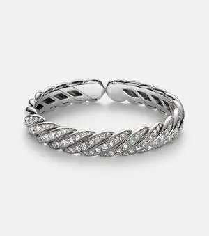 David Yurman Sculpted Cable Flex 18kt White Gold Diamond Bracelet - Silver