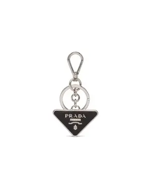Prada Saffiano Leather And Metal Keychain - Black