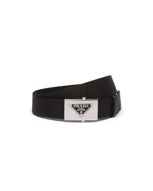 Prada Woven Re-nylon Belt With Enamelled Logo Buckle - Black