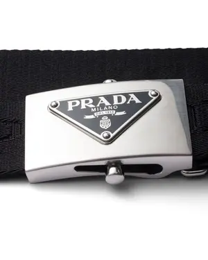 Prada Woven Re-nylon Belt With Enamelled Logo Buckle