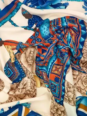 FERRAGAMO India-print Silk Scarf - Blue