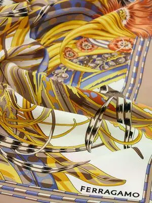 FERRAGAMO Rooster-print Silk Scarf - Neutrals