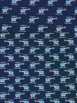 FERRAGAMO Helicopter Print Silk Neck Tie - Blue