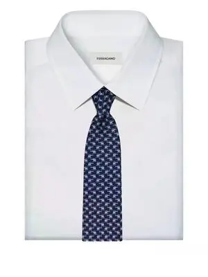 FERRAGAMO Helicopter Print Silk Neck Tie - Blue