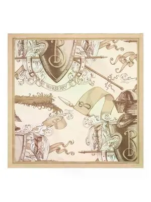 Burberry Etched Knight Printed Silk Scarf - Neutrals