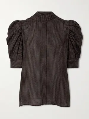 FRAME Gillian Houndstooth Silk-satin Blouse