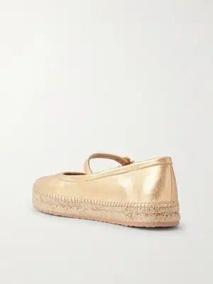 GIANVITO ROSSI Elda Metallic Leather Espadrille Mary Jane Flats - Gold