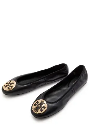 Tory Burch Reva Travel Logo Leather Ballet Flats