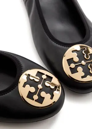 Tory Burch Reva Travel Logo Leather Ballet Flats