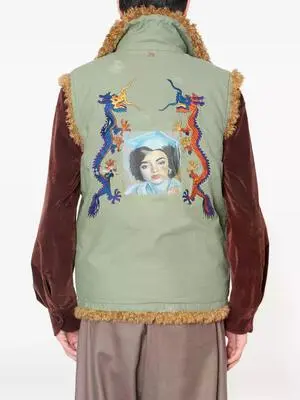 Kolor Dragon Embroidered Shearling Gilet