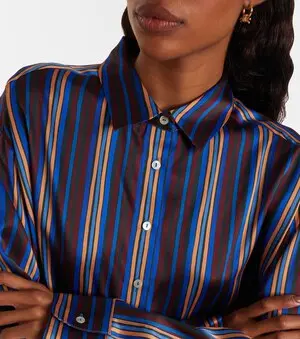 Asceno Maya Striped Silk Charmeuse Pajama Shirt