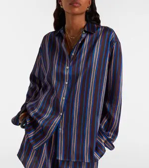 Asceno Maya Striped Silk Charmeuse Pajama Shirt