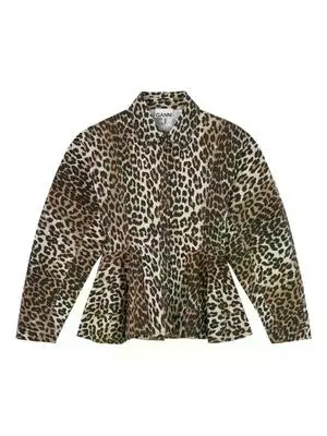 GANNI Leopard Print Peplum Shirt