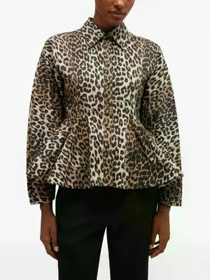 GANNI Leopard Print Peplum Shirt