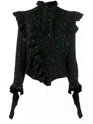 Vetements Floral Print Ruffled Shirt - Black