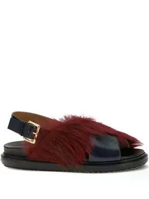 Marni Fur-detail Buckle Fussbett Sandals - Red