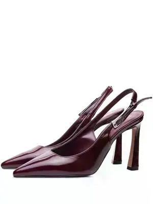 POCHE PARIS Burgundy Pointed-toe Slingback Pumps - Red