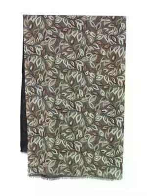 DELL'OGLIO Leaf-print Fringed Scarf - Blue