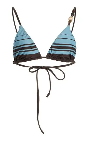 SIR. Rioja Striped Triangle Bikini Top With Beaded Embellishment - Blue