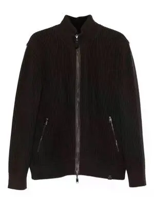 Brioni Zip-fastening Ribbed High Neck Cardigan - Brown