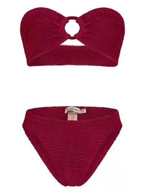 PARAMIDONNA Burgundy Ring Detail Textured Two-piece Swimsuit - Red