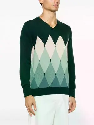 BALLANTYNE Cashmere Argyle V-neck Jumper