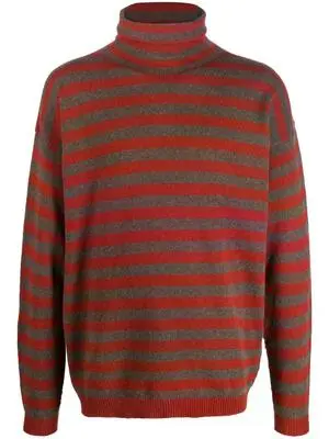LARDINI Striped Roll Neck Sweater - Red