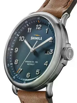 Shinola 43mm Round Dial Watch With Leather Strap