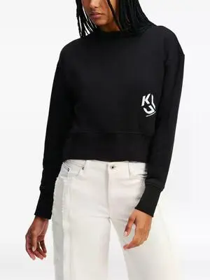 Karl Lagerfeld Monogram-logo Cropped Sweatshirt - Black