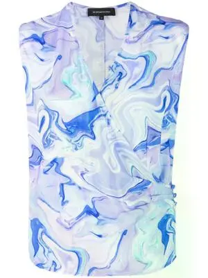 Bcbgmaxazria Marbled Pattern Sleeveless V-neck Blouse - Blue