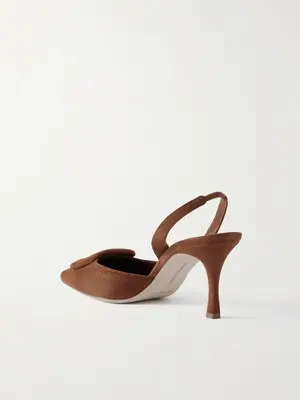 Manolo Blahnik Maysli 70 Buckled Suede Slingback Pumps - Brown