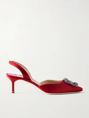 Manolo Blahnik Hangisi 50 Embellished Satin Slingback Pumps - Red
