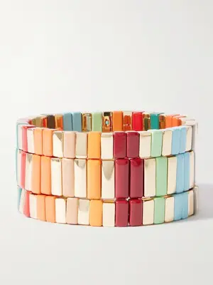 ROXANNE ASSOULIN Set Of Three Gold-tone Enamel Bead Bracelets - Multi