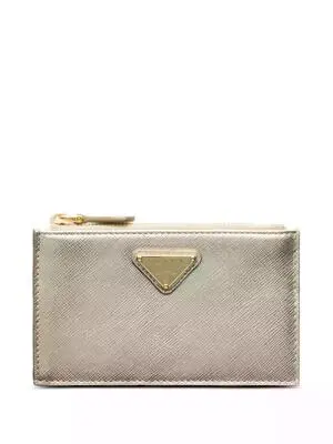 Prada Logo Zip Wallet - Silver