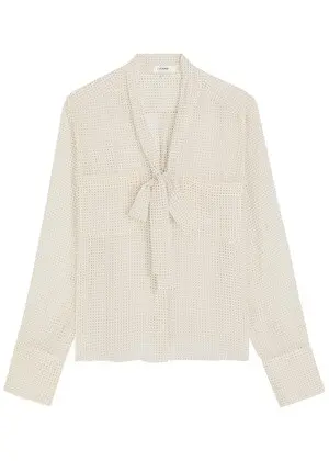 FRAME Polka-dot Tie-neck Silk Blouse - Ecru