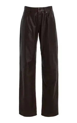 EB DENIM Low Rise Baggy Leather Trousers - Brown