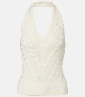 Ralph Lauren Cable-knit Halterneck Silk Top - White