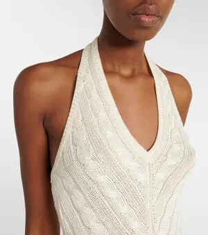 Ralph Lauren Cable-knit Halterneck Silk Top - White