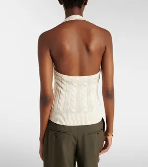 Ralph Lauren Cable-knit Halterneck Silk Top - White