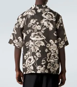 Commas Floral Linen Bowling Shirt - Black