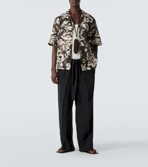 Commas Floral Linen Bowling Shirt - Black
