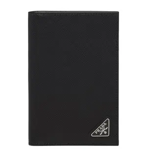 Prada Saffiano Leather Logo Passport Holder - Black