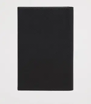 Prada Saffiano Leather Logo Passport Holder - Black
