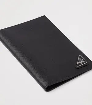 Prada Saffiano Leather Logo Passport Holder - Black