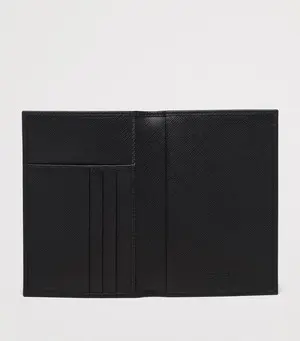 Prada Saffiano Leather Logo Passport Holder - Black