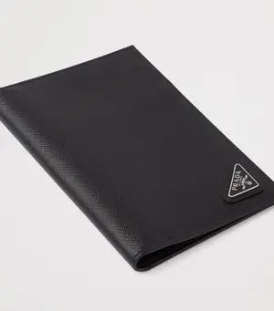 Prada Saffiano Leather Logo Passport Holder - Black
