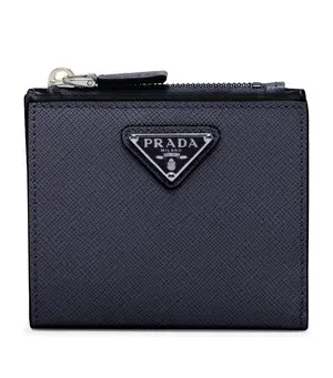 Prada Small Leather Logo Wallet - Blue