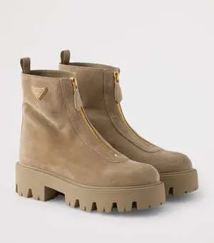 Prada Suede Triangle Ankle Boots 50 - Neutral