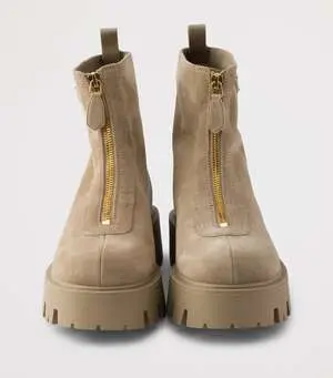 Prada Suede Triangle Ankle Boots 50 - Neutral